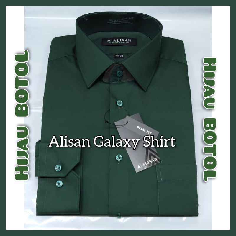 Jual Kemeja Alisan Slim Fit Warna HIJAU BOTOL 1 Lengan Panjang (100% ...