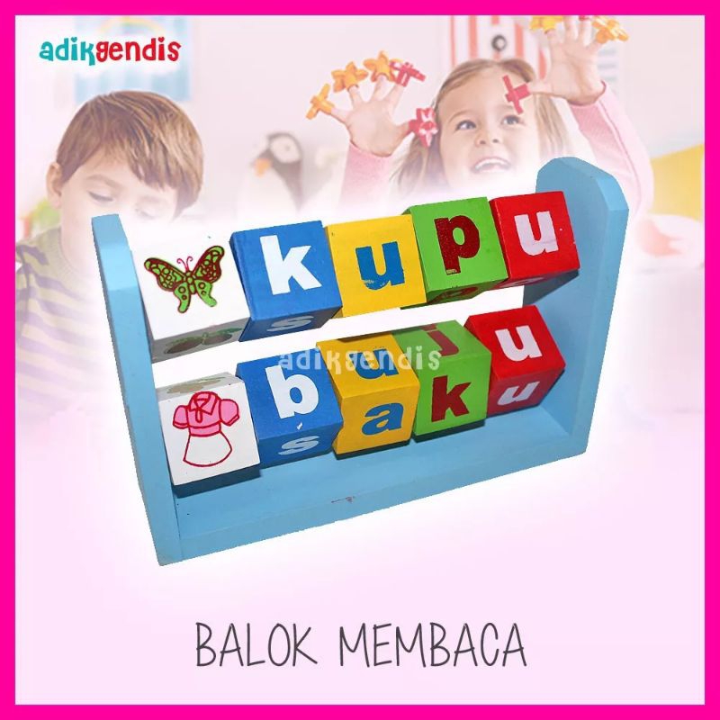 Jual Mainan Edukasi Anak Puzzle Kayu Balok Balok Putar Membaca/Mainan ...