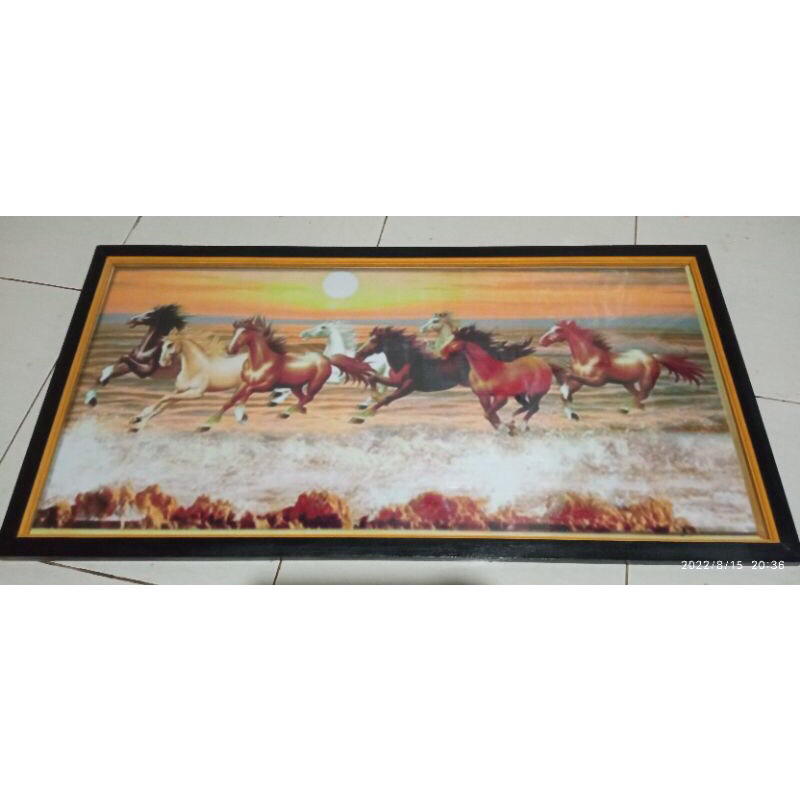 Jual hiasan dinding gambar kuda berlari disungai plus variasi bingkai ...