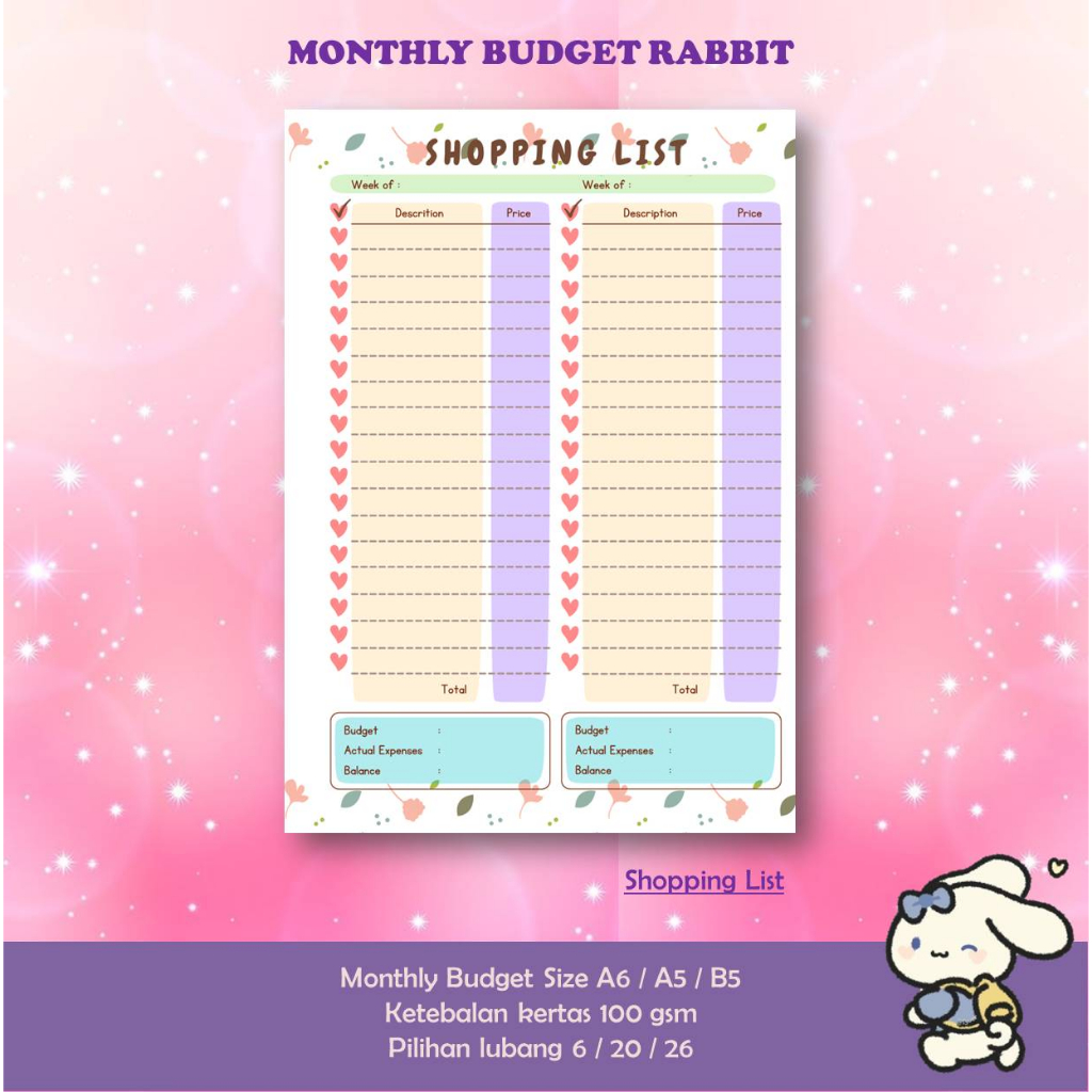 Jual MONTHLY BUDGET Rabbit PLANNER CATATAN KEUANGAN CASHFLOW ...