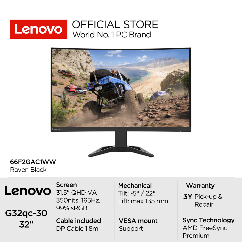 Jual Lenovo Gaming Monitor G32qc-30 WLED Ultra-Wide Curve 1500R ...