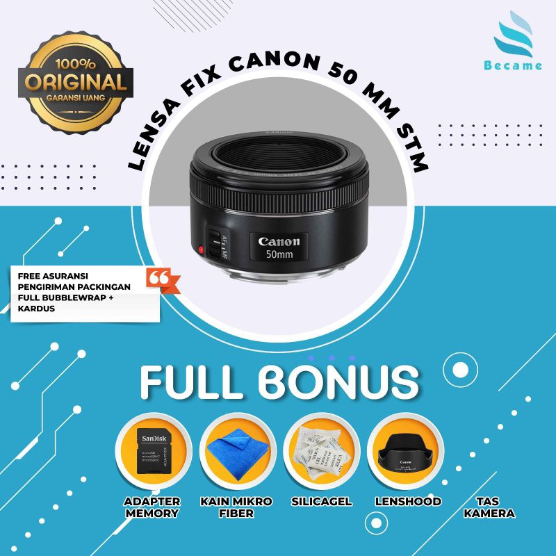 Jual Lensa Fix Canon 50mm F1.8 STM Mulus Ada Bonusnya | Shopee Indonesia