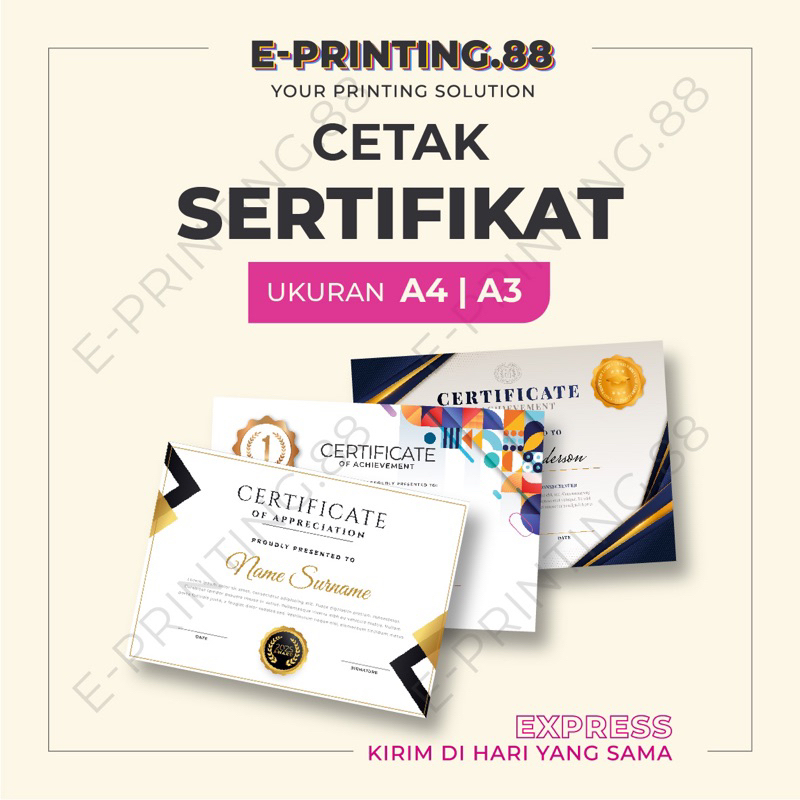 Jual Cetak Sertifikat Penghargaan Piagam Linen Jepang A4 A3 Silky Paper ...