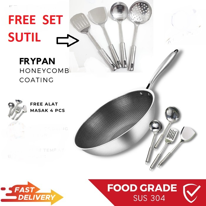 Jual FREE SET SUTIL STAINLESS !! Panci Wajan Anti Lengket Honeycomb ...