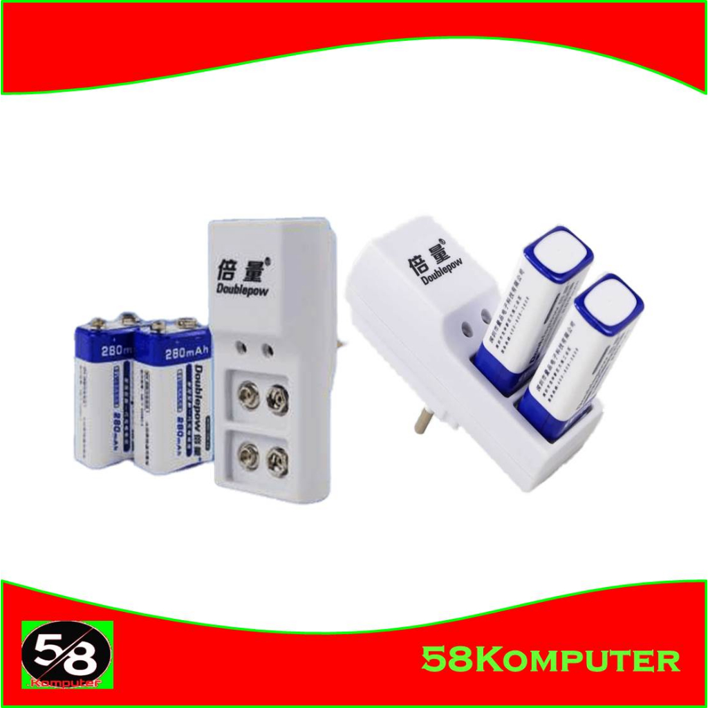 Jual Charger Baterai 2 slot Baterai Kotak 9V Doublepow baterai 9 volt ...