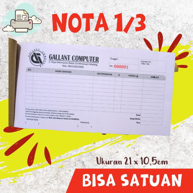 Jual Cetak Nota 1/3 Folio CUSTOM Satuan | Shopee Indonesia
