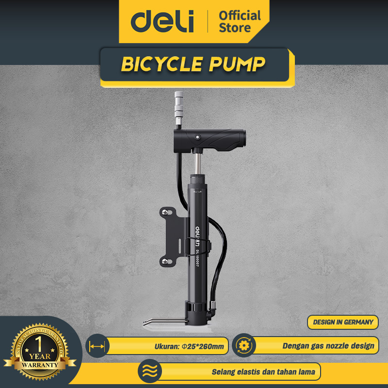 Jual Deli Bicycle Pump / Pompa Ban Sepeda Injak Warna Hitam DL880007 ...