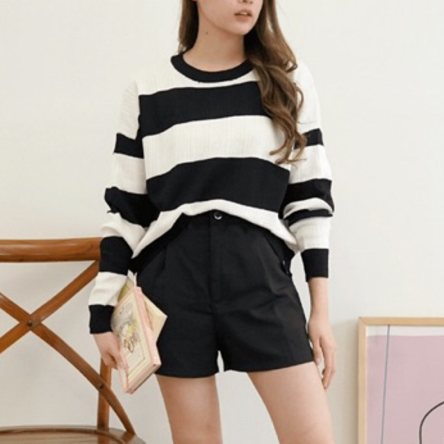 Jual BIANCA - ATASAN RAJUT WANITA OVERSIZE FIT KOREAN STYLE LENGAN PANJANG MOTIF SALUR STRIPE ...