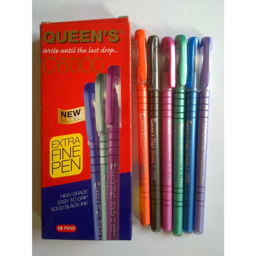 Jual (12pcs)Ballpoint/Pen/Pulpen Queen's C6000 Black | Shopee Indonesia