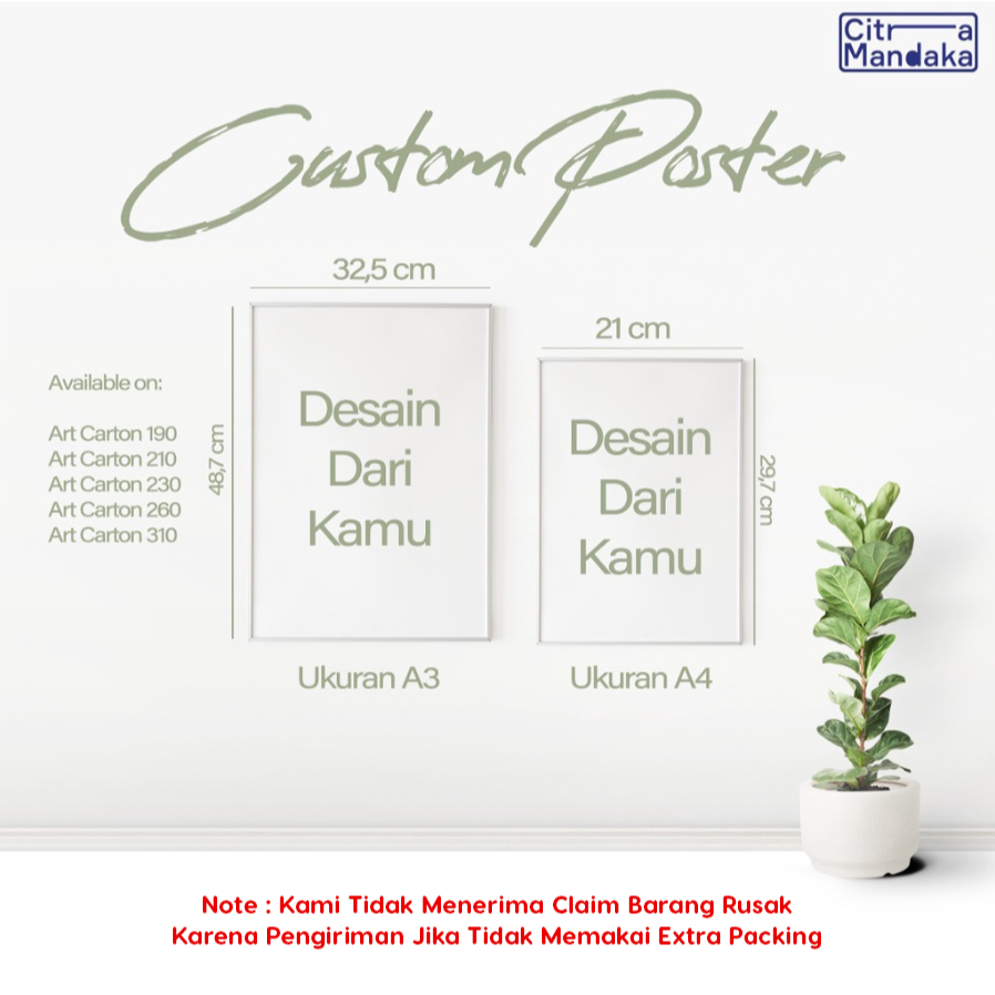 Jual Cetak Poster Custom Design Bebas A3 Print 1 Sisi Kertas Art Carton ...