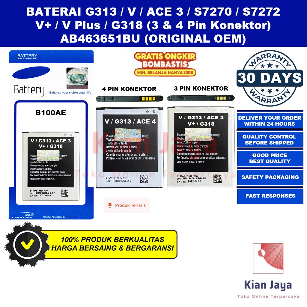 Jual Baterai G313 V G313Hz Ace 3 S7270 S7275 S7272 Ace 4 2014 B100AE EB ...