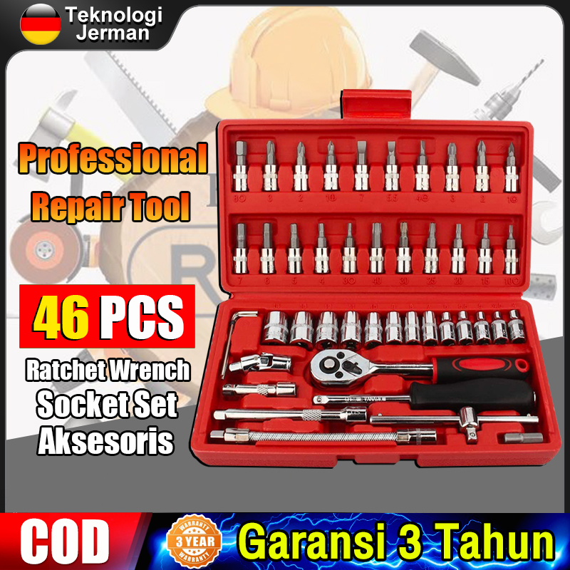 Jual Reaim Set Kunci Sok Kunci Shock 46 pcs (1/4 ") Mobil Motor Lengkap Socket Tool Kit set Pas ...