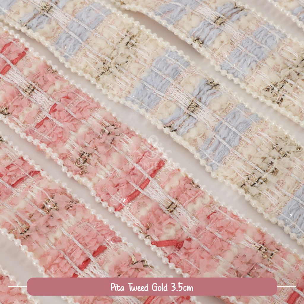 Jual Korean Tweed Ribbon with Gold / Pita Tweed Emas 3,5 CM Per Yard ...