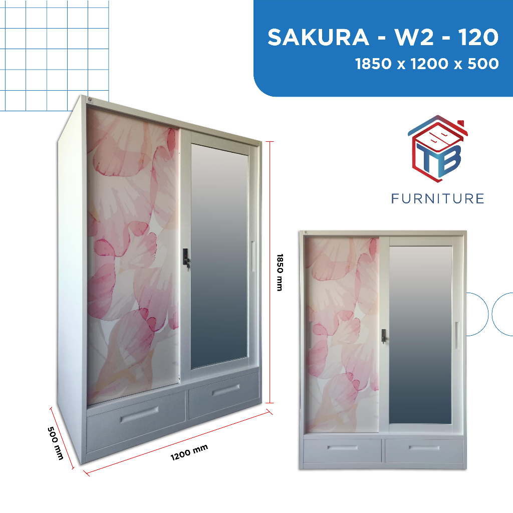 Jual TB ESSENTIALS - SAKURA-W2-120 - LEMARI SAKURA 2 PINTU + LACI BAHAN METAL | Shopee Indonesia