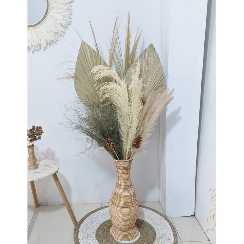 Jual PAKET HEMAT DAN VAS ROTAN 70CM SUPER JUMBO PAMPAS+DAUN PALEM ...