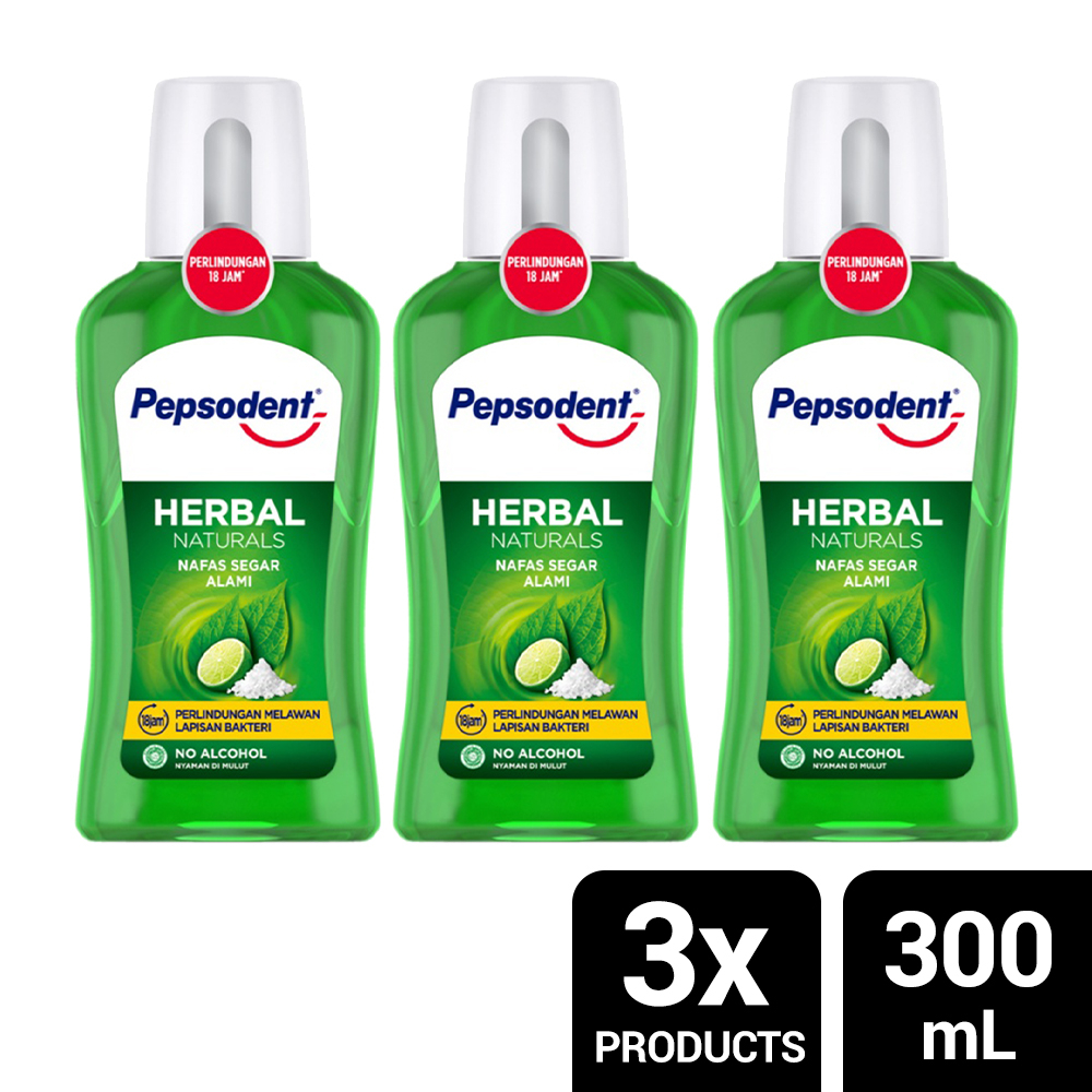 Jual Pepsodent Mouthwash Expert Protection Herbal Natural 300 ml x 3 ...