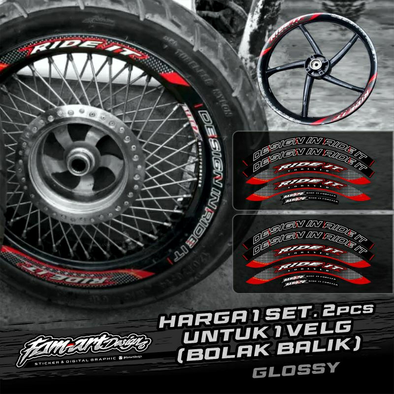Jual Sticker Velg Racing RIDE IT AERO R Shape Black, All size, Bahan ...