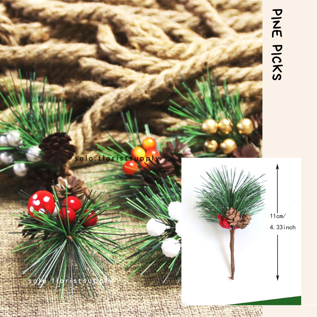 Jual PINE PICKS Hiasan Natal - Daun, Buah Pinus, Lobi & Delima Merah ...