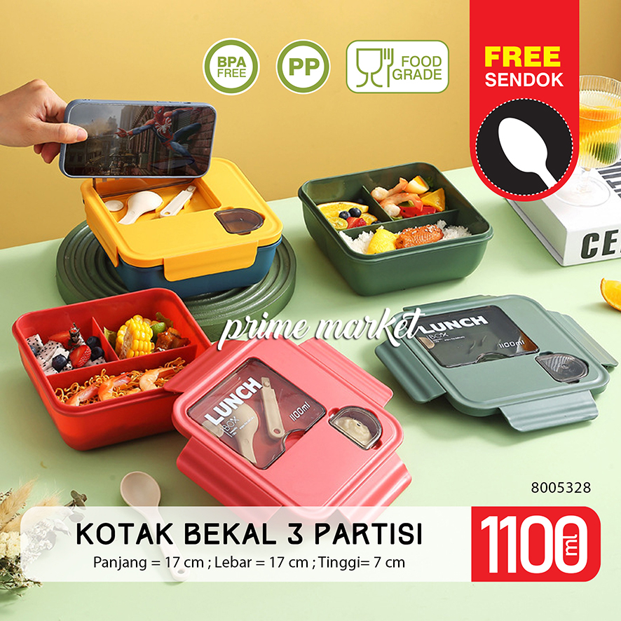 Jual Kotak Bekal Makan Sekat 3 Kotak Makan 3 Partisi Kotak Makanan Food ...
