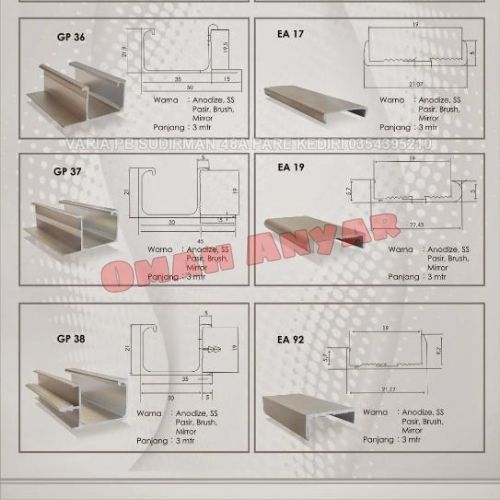 Jual Frame Aluminium Handle Lemari Sliding Huben EA-17,19 BRUSH BUKAN ...