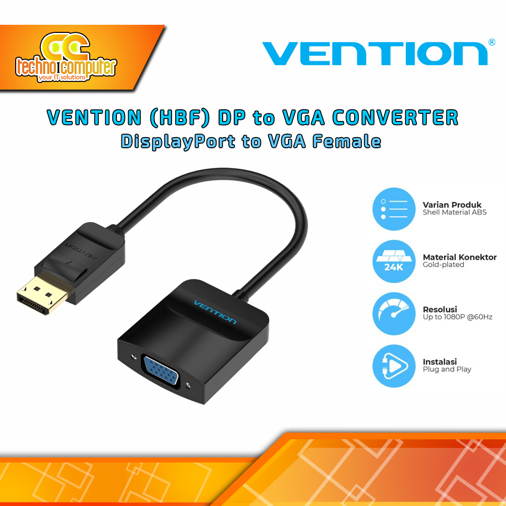 Jual VENTION CONVERTER ADAPTER DisplayPort Male to VGA Female - HBF ...