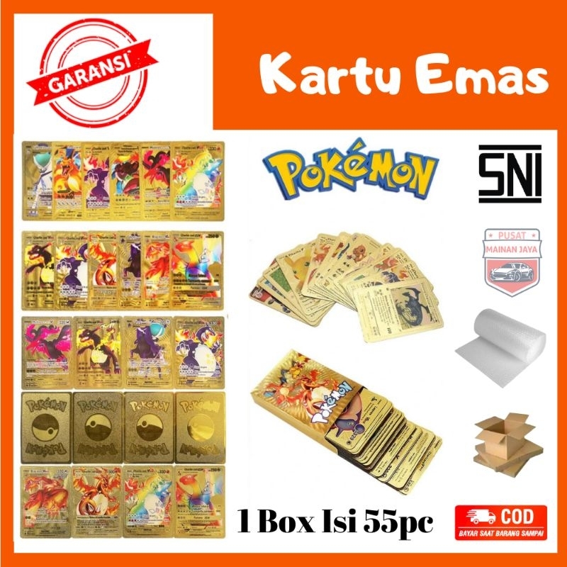 Jual Kartu Pokemon Emas 1 Box 55pcs Asli Bahan Metal Pokemon Gold ...