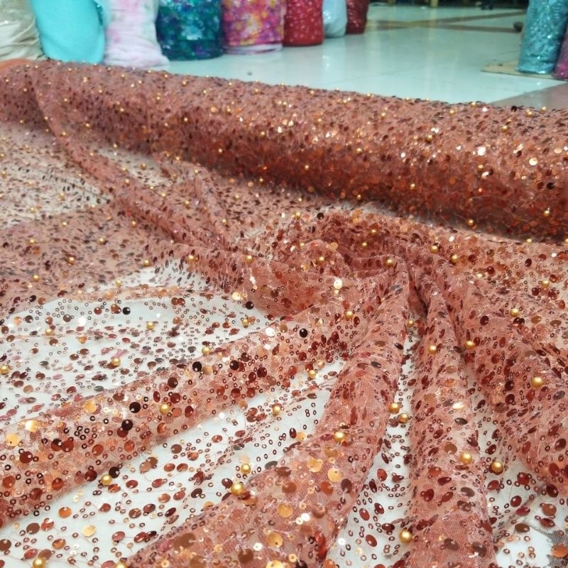 Jual kain tile payet/kain full payet/tile sequin/ bakal gown full payet ...