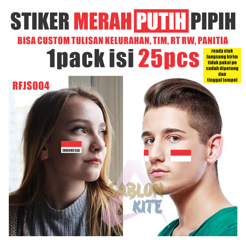 Jual Sticker Pipi bendera custom tulisan Merah Putih isi 25pcs bisa ...
