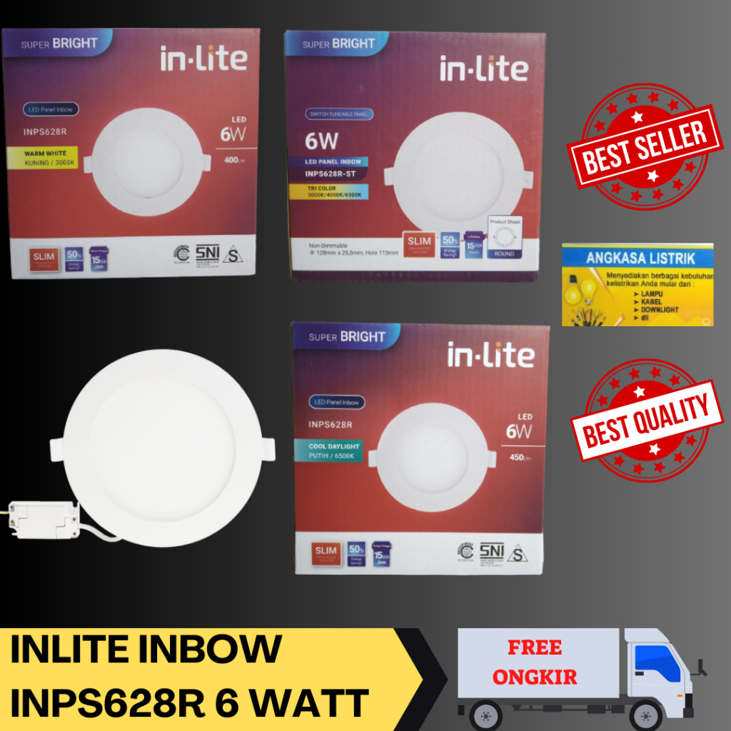 Jual LAMPU LED PANEL INBOW TRI-COLOUR INLITE 6W 6 WATT - INPS628R ...