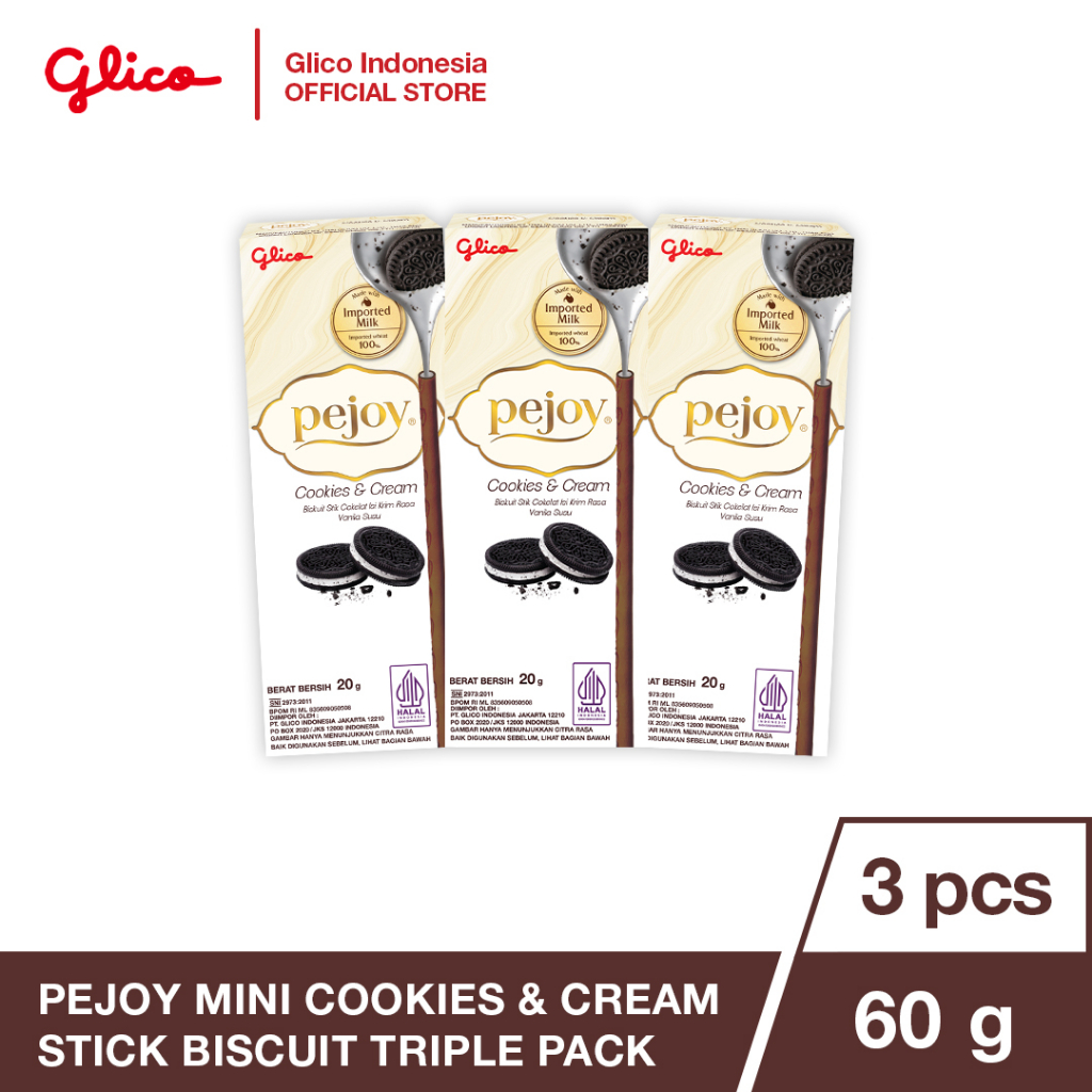 Jual Glico Pejoy Mini Cookie & Cream Biscuit Stick 20g Triple Pack ...