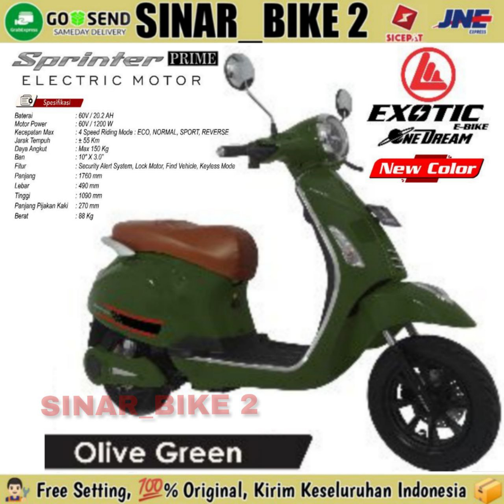 Jual Sepeda Motor Listrik Electric EXOTIC SPRINTER AT Vespa 1200 Watt ...