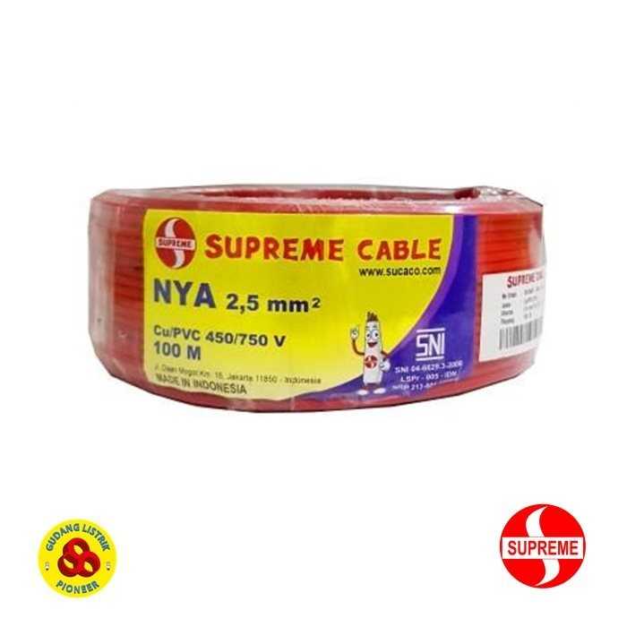 Jual Supreme Kabel NYA 1x2.5mm @100 Meter Merah Kawat Tembaga Tunggal 2.5mm 100m | Shopee Indonesia