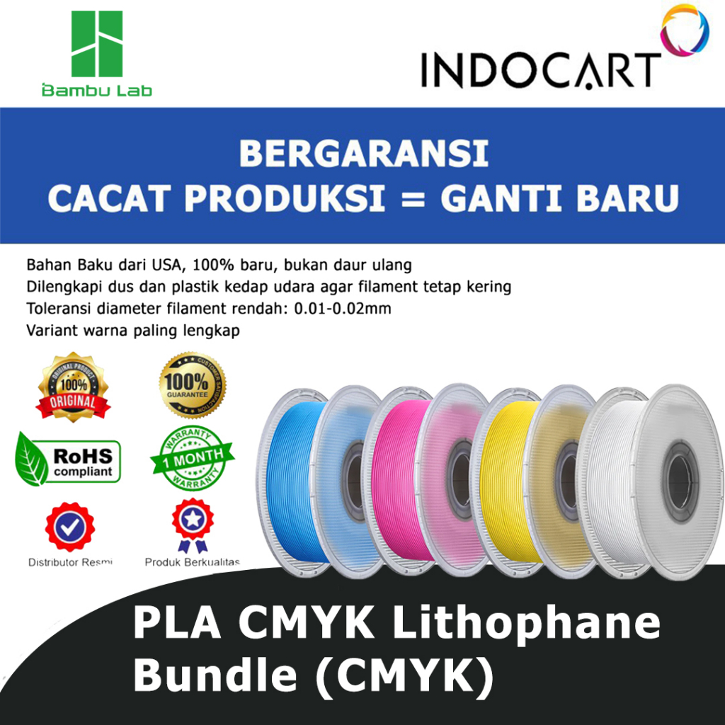 Jual INDOCART Tinta Filamen 3D Printer Bambu Lab PLA CMYK Lithophane Bundle | Shopee Indonesia