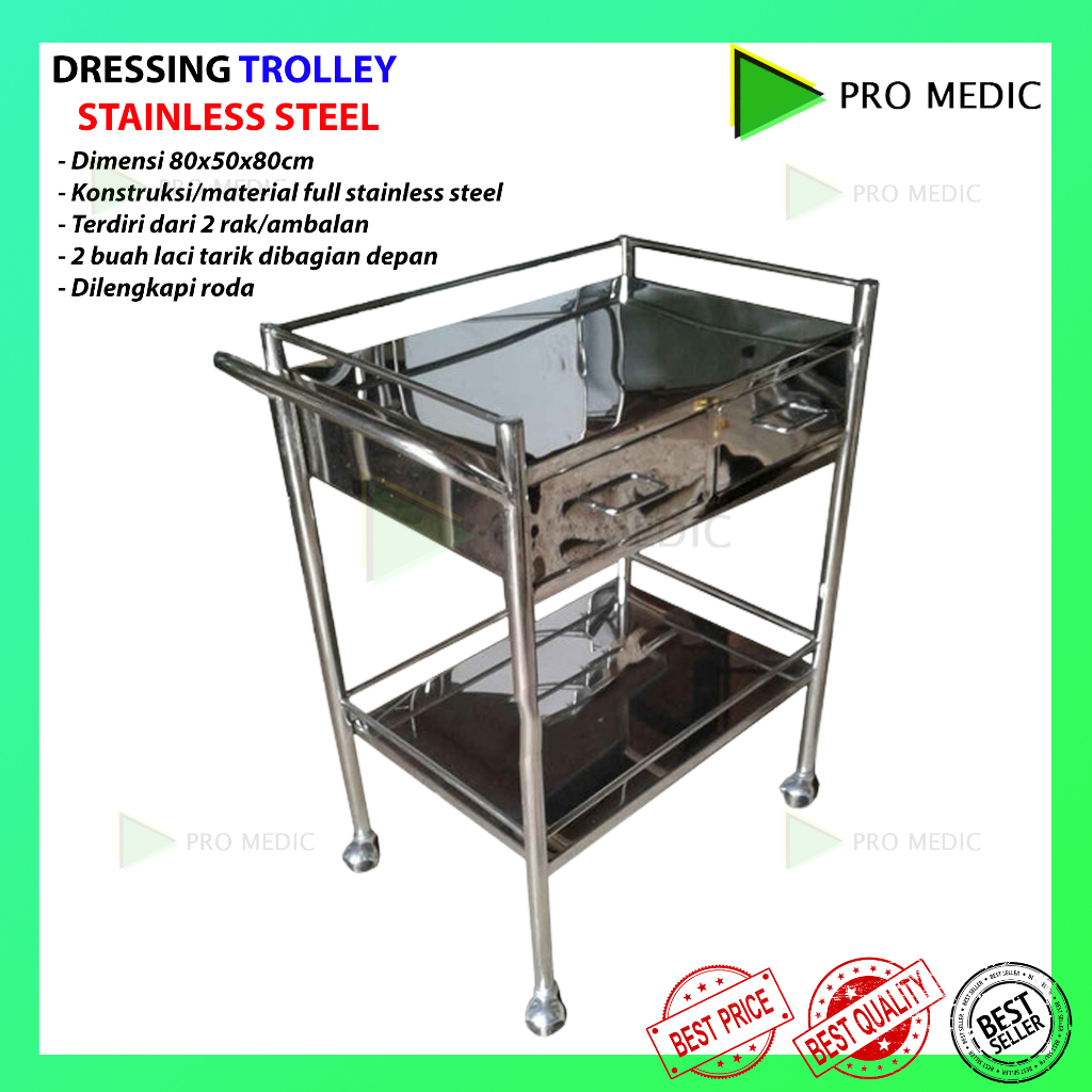 Jual Dressing Trolley Stainless Steel | Troli Troly Medis Rumah Sakit ...