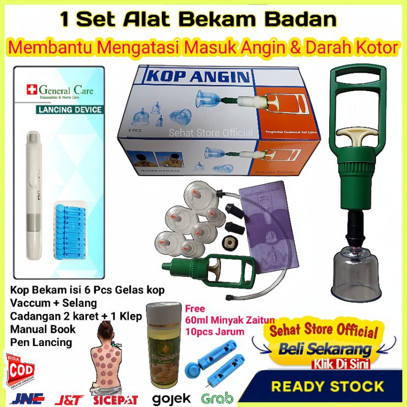 Jual 1 Satu Set Alat Bekam Paket Komplit 6 Kop Dan Pen Lancing Device ...