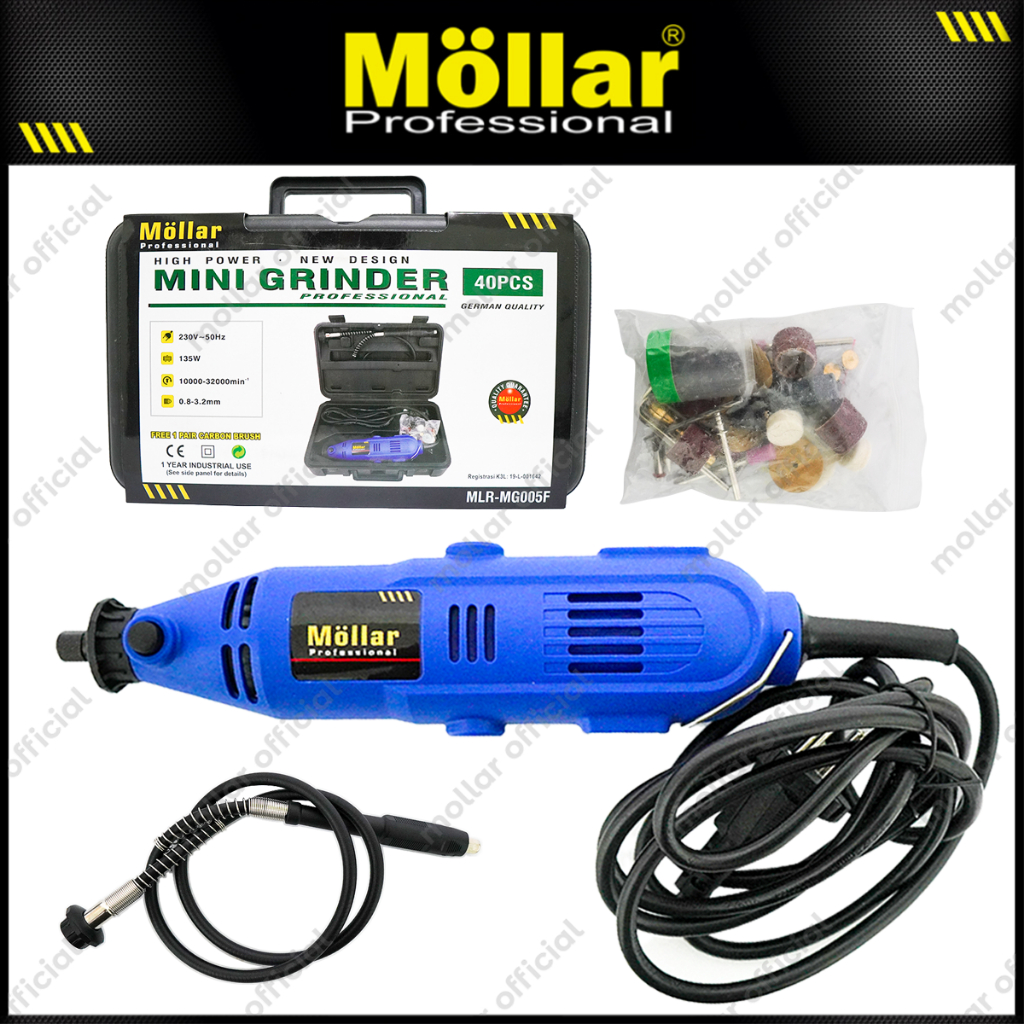 Jual MOLLAR MG005 Mini Grinder Set 40 Pcs Bor Gerinda Tuner 130 Watt ...