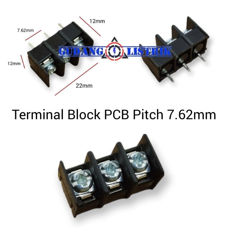 Jual Terminal Blok Block Hitam 3 Pin PCB 3 Pole Screw Pitch 7.62mm ...