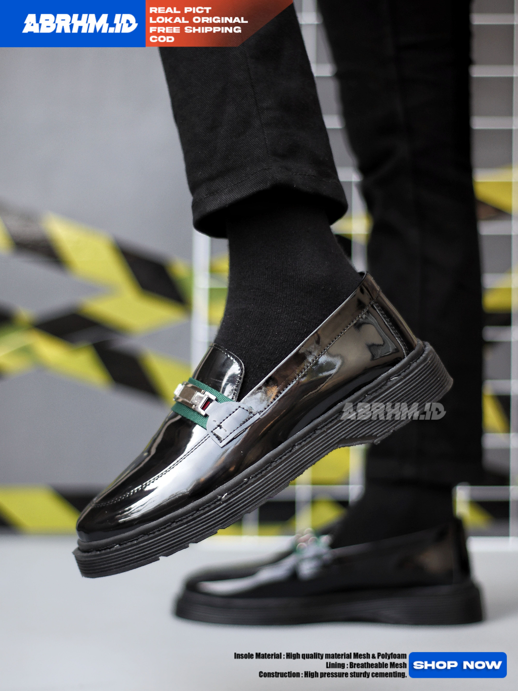 Jual ABRHM Sepatu Loafers Docmart Hitam Mengkilap Glosy Docmart Pria ...