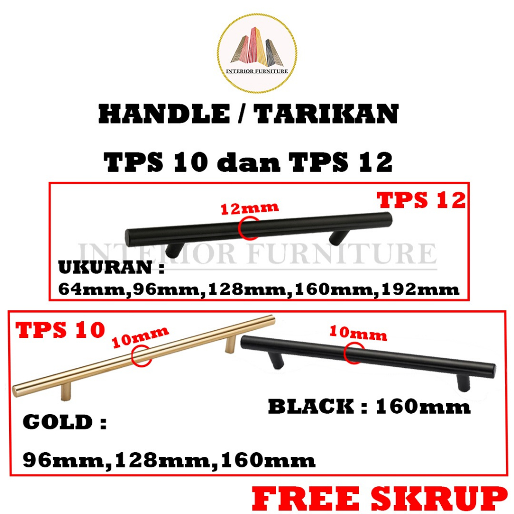 Jual Handle Laci Tarikan Lemari Minimalis TPS 12 TPS 10 GOLD dan HITAM ...