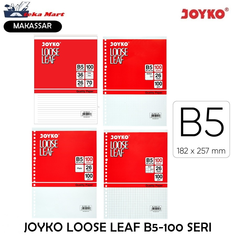 Jual JOYKO LOOSE LEAF B5-100 RULED PLAIN GRID DOTTED ISI BINDER | Shopee Indonesia