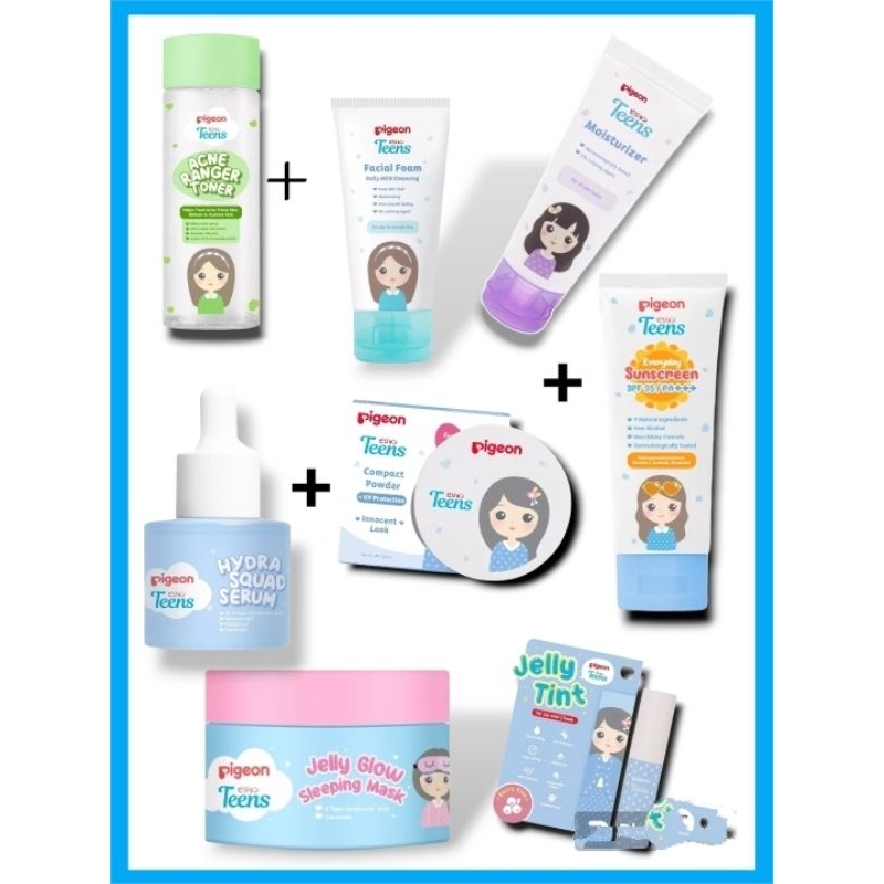Jual Pigeon Sepaket Warna Biru Skincara Anak Cewek Remaja Lengkap Make ...