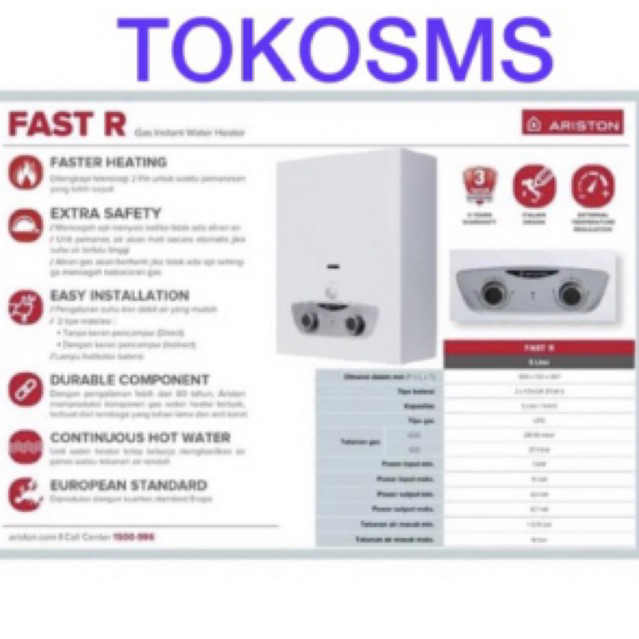 Jual Water heater ariston fast r gas pemanas air instant lpg FASTR ...