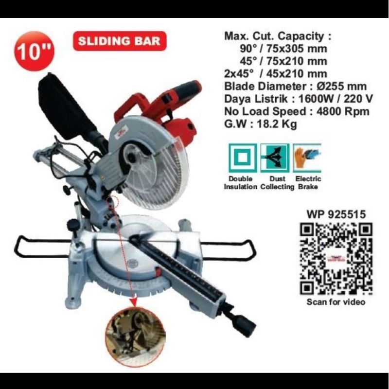 Jual WIPRO WP 925515 Mesin Potong Aluminium Miter Saw 10" Single Sliding Bar | Shopee Indonesia
