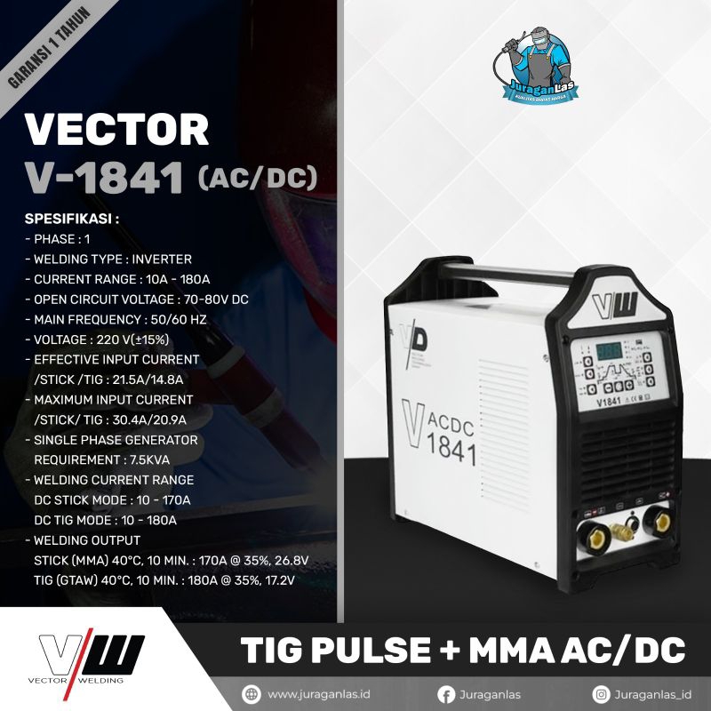 Jual Mesin Las TIG AC / DC Pulse + MMA merk Vector 180A tipe V-1841 | Shopee Indonesia