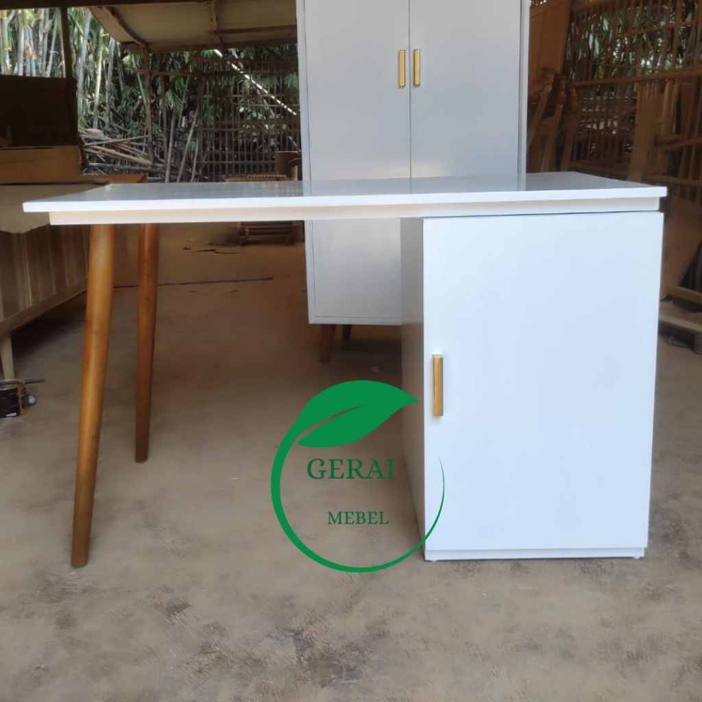 Jual Meja Kerja Komputer Belajar Tulis Kayu Jati mIx MDF Cat Duco Putih ...