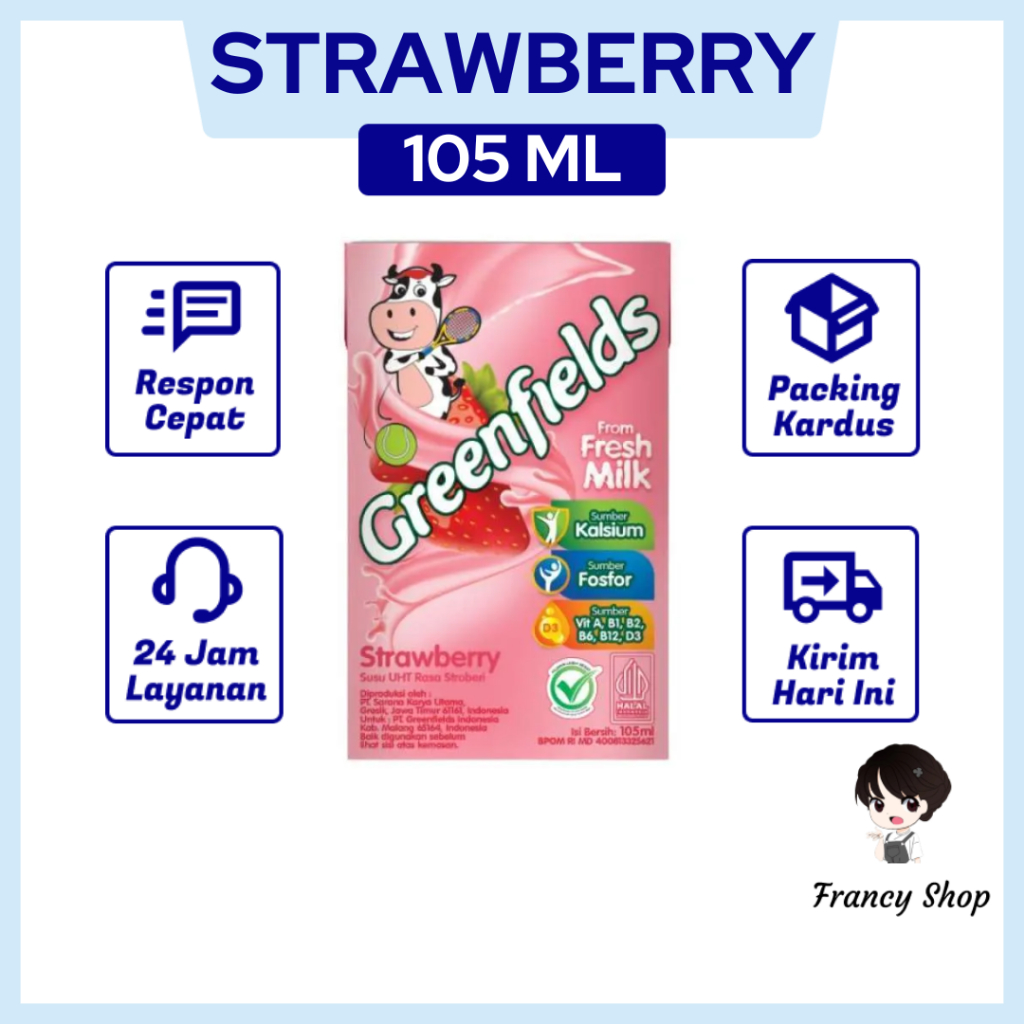 Jual Susu Cair UHT Greenfields Strawberry Milk 105 ml | Shopee Indonesia