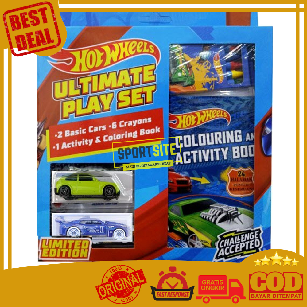 Jual Hot Wheels Ultimate Play Set 2 Mobil + Crayon + Buku Mewarnai ...