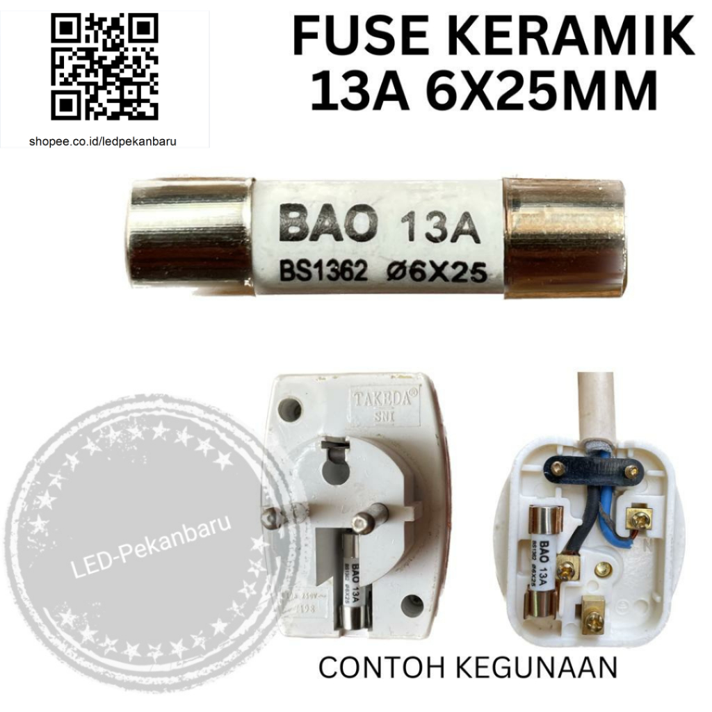 Jual FUSE KERAMIK 13A 250V 6X25MM PENGAMAN STOP KONTAK AC 6X25 SEKRING ...
