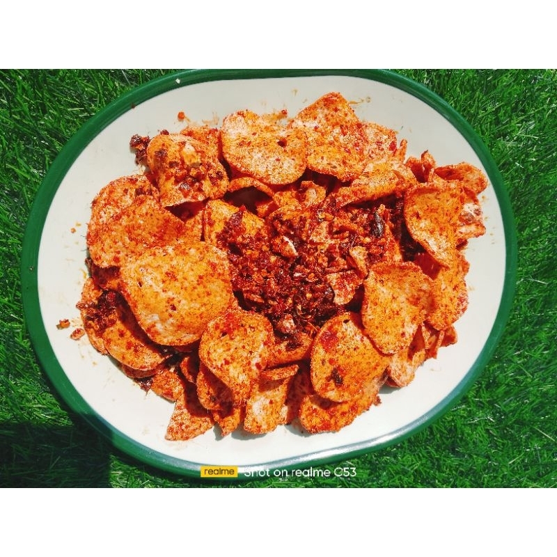 Jual Basreng bulat keripik koin pedas extra daun jeruk isi 250 gram ...