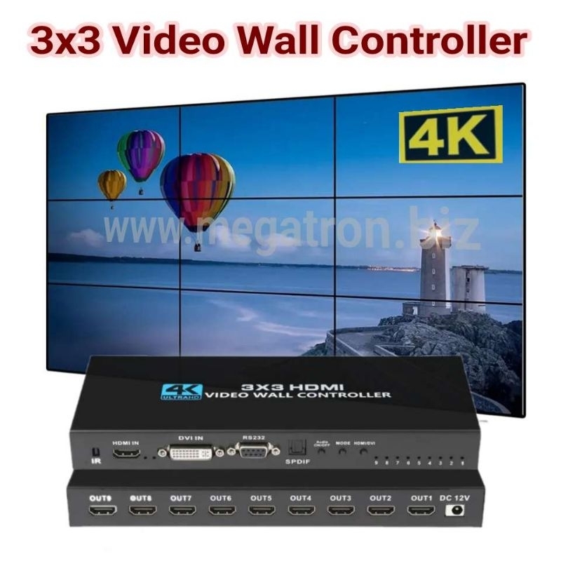 Jual 3x3 Video Wall Controller - support resolusi 4K (input: HDMI & DVI ...